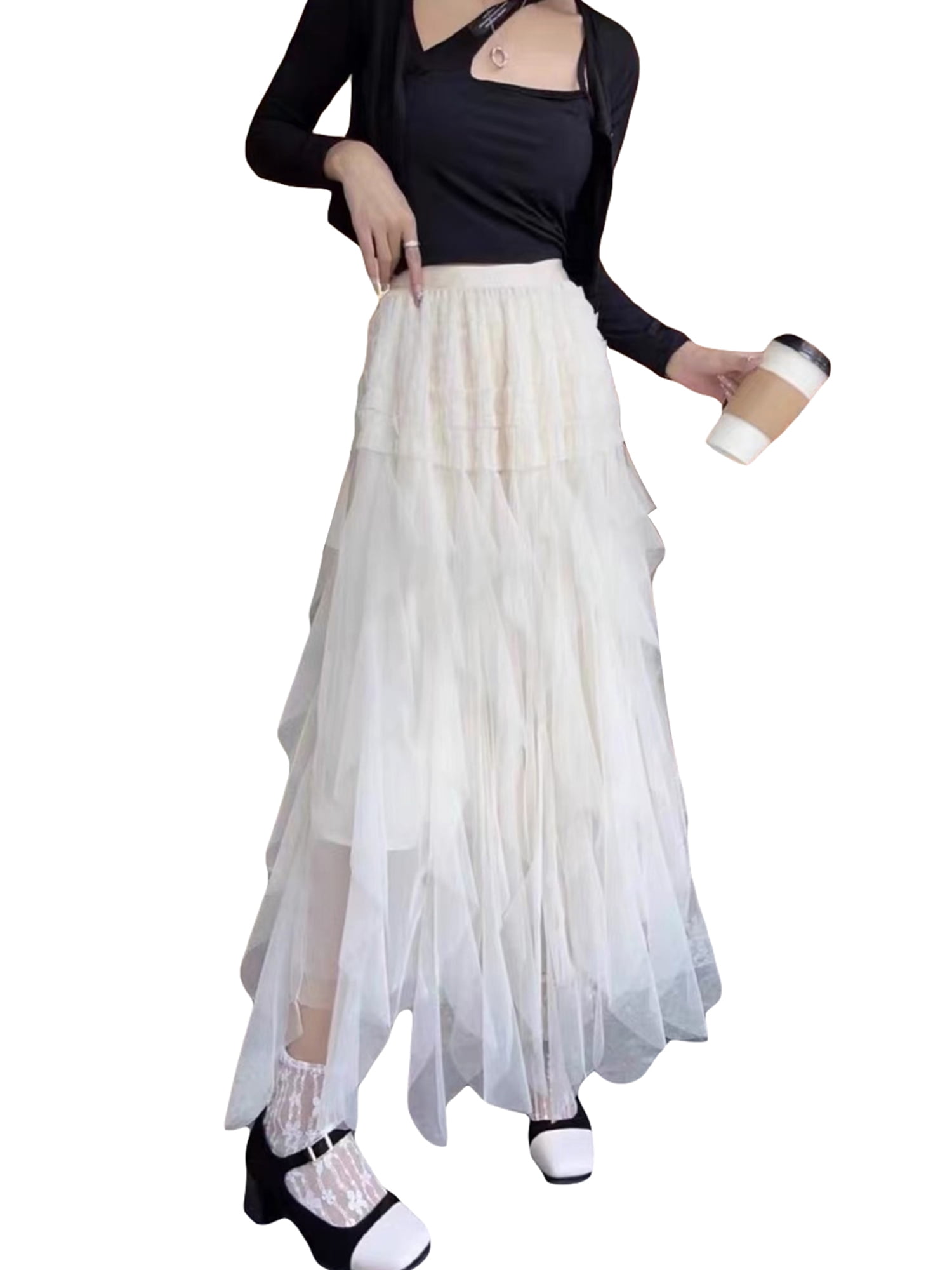 Women's Long Skirts Solid Color Elastic Waist Skirts Spring Summer ...