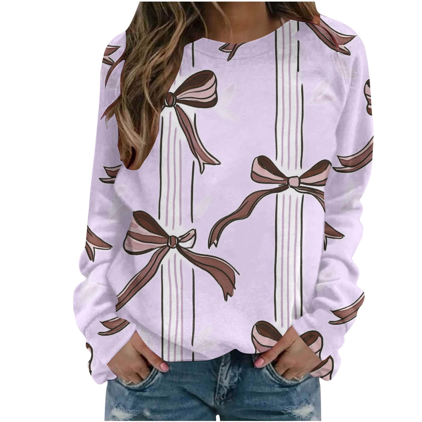 Women's Long Sleeve Blouse Crewneck Cute Printed Tees Shirt Plus Size ...