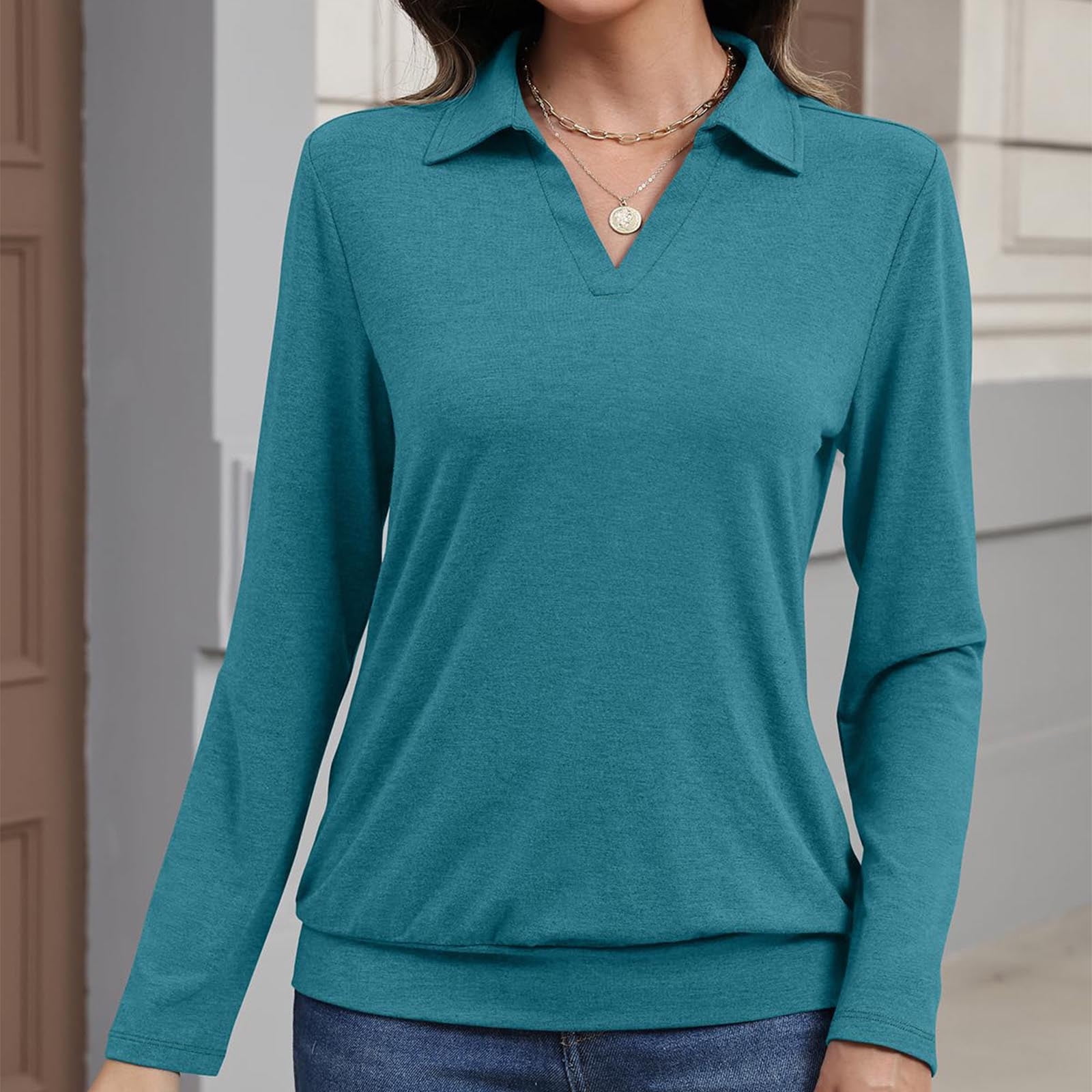 Women's Long Sleeve Business Casual Collared Work Top Half Zip Slim ...