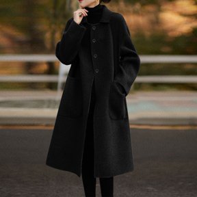 Women's Long Wool Blend Coat, Classic Double Breasted Trench Coat ...