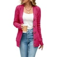 Womens Long Sleeve Cable Knit Sweater Open Front Cardigan Button Loose