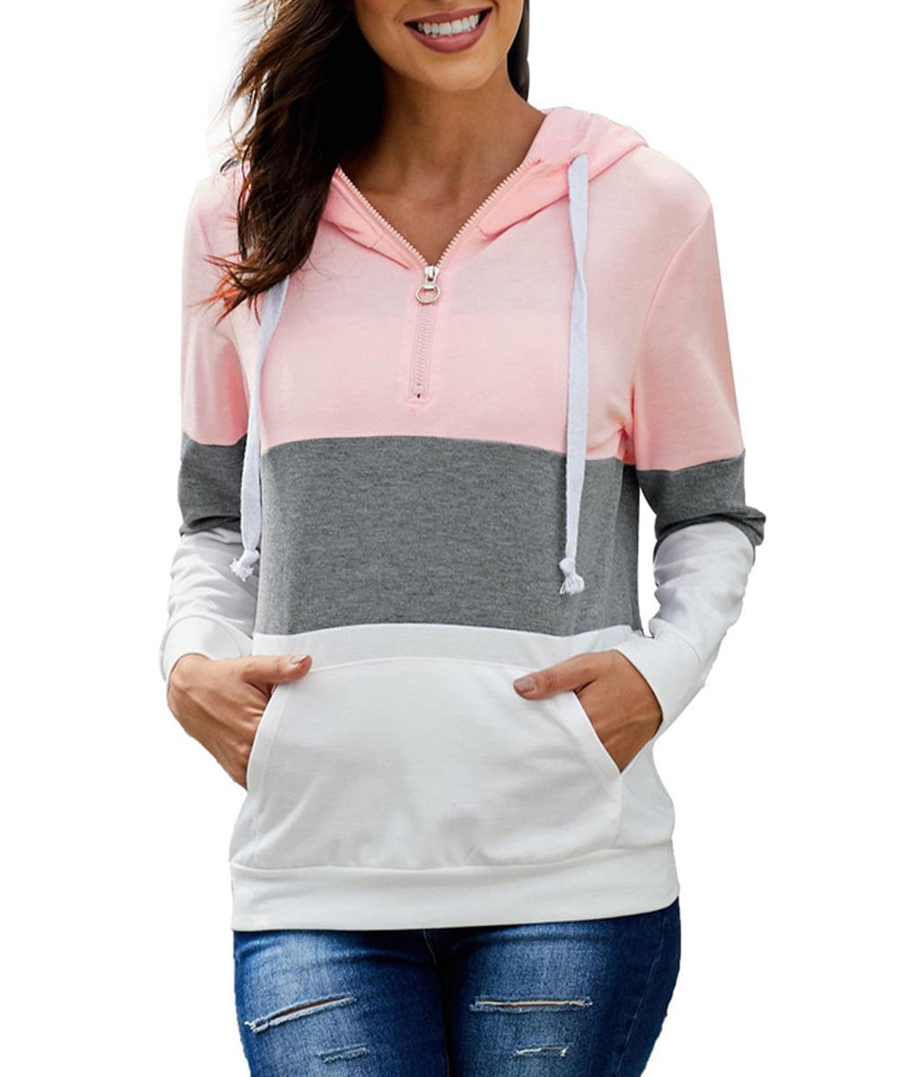 Women's Long Sleeve Color Block Tops Crewneck Sweatshirts Pullover ...