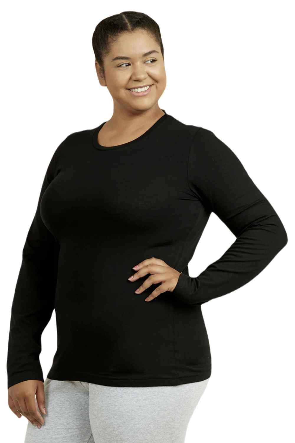 Women's Long Sleeve Crew Neck Fit T-Shirt, Black, XL, 1 Pack - Walmart.com