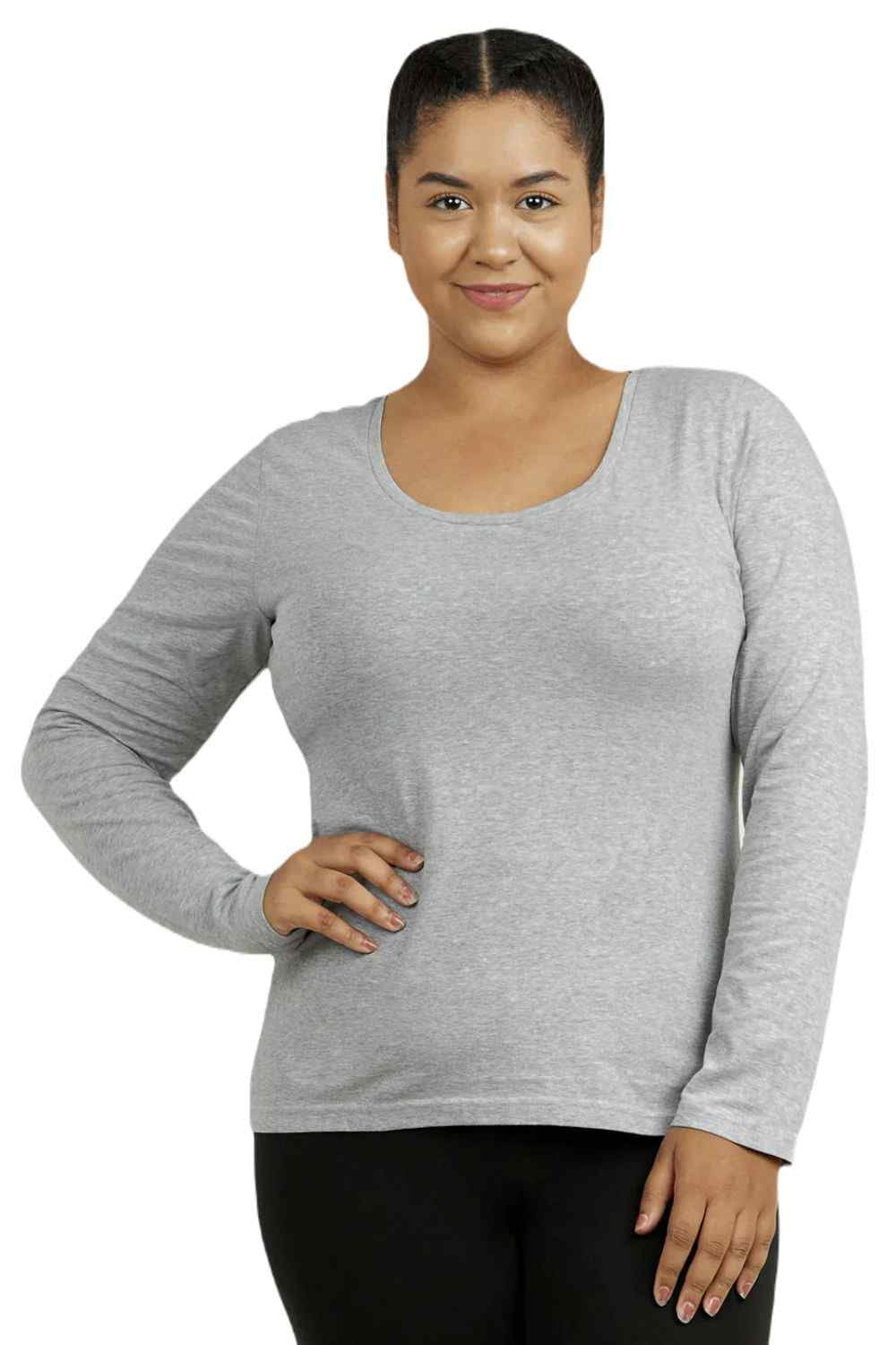 Women's Long Sleeve Crew Neck Fit T-Shirt, Heather Gray, 2XL, 1 Pack ...