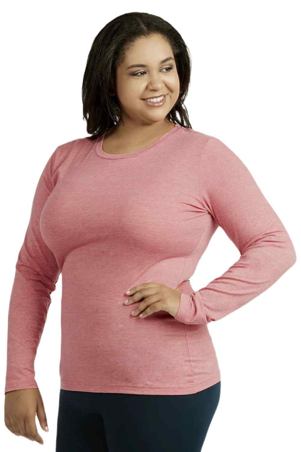 Women's Long Sleeve Crew Neck Fit T-Shirt, Heather Red, 2XL, 1 Pack ...