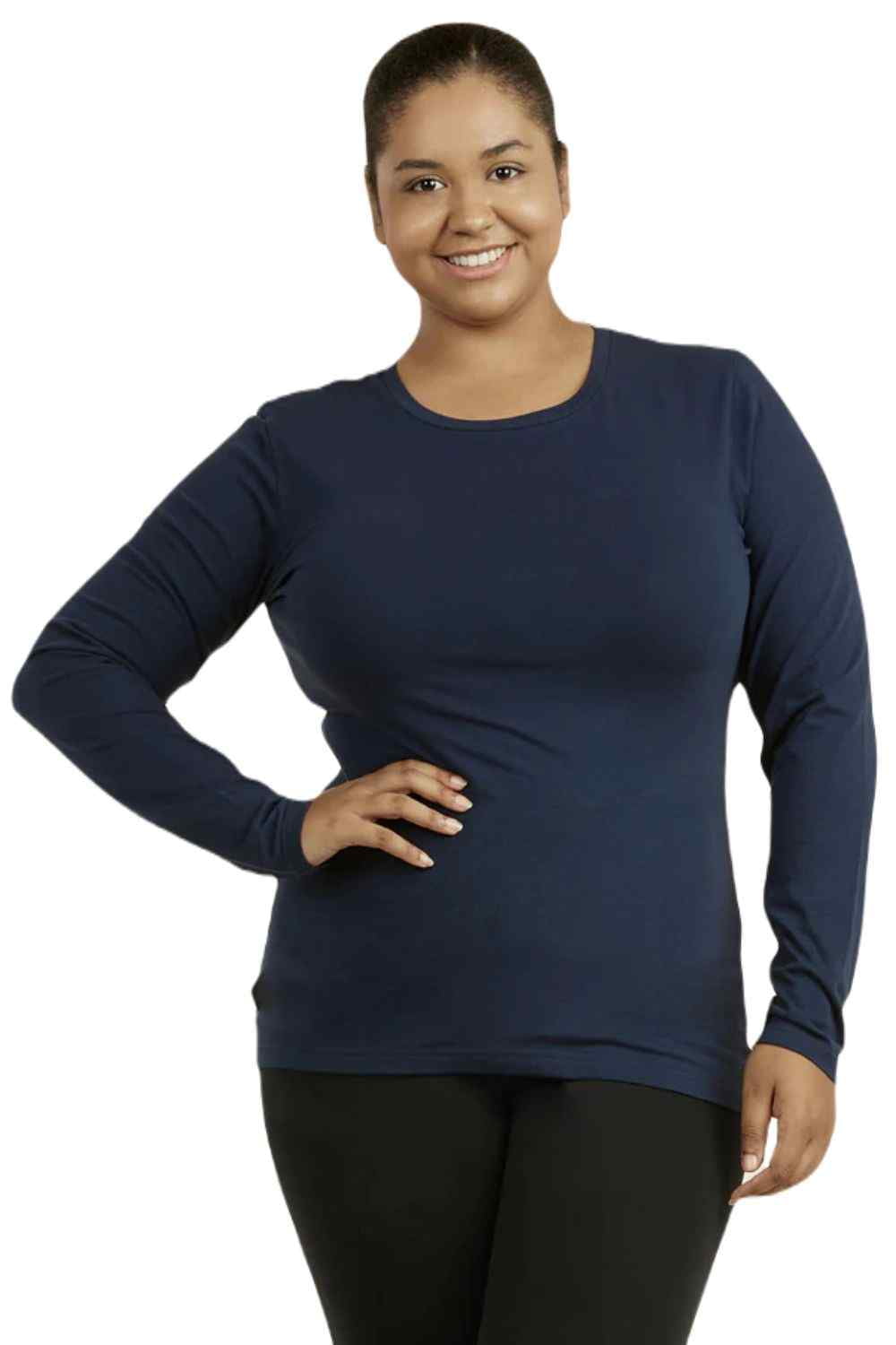 Women's Long Sleeve Crew Neck Fit T-Shirt, Navy, 2XL, 1 Pack - Walmart.com
