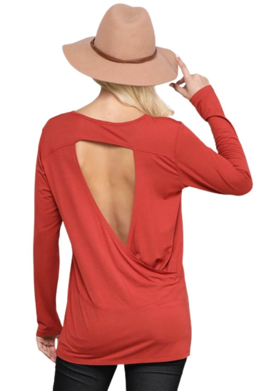 Women's Long Sleeve Cut-Out Back At leisure Top, RUST, M - Walmart.com