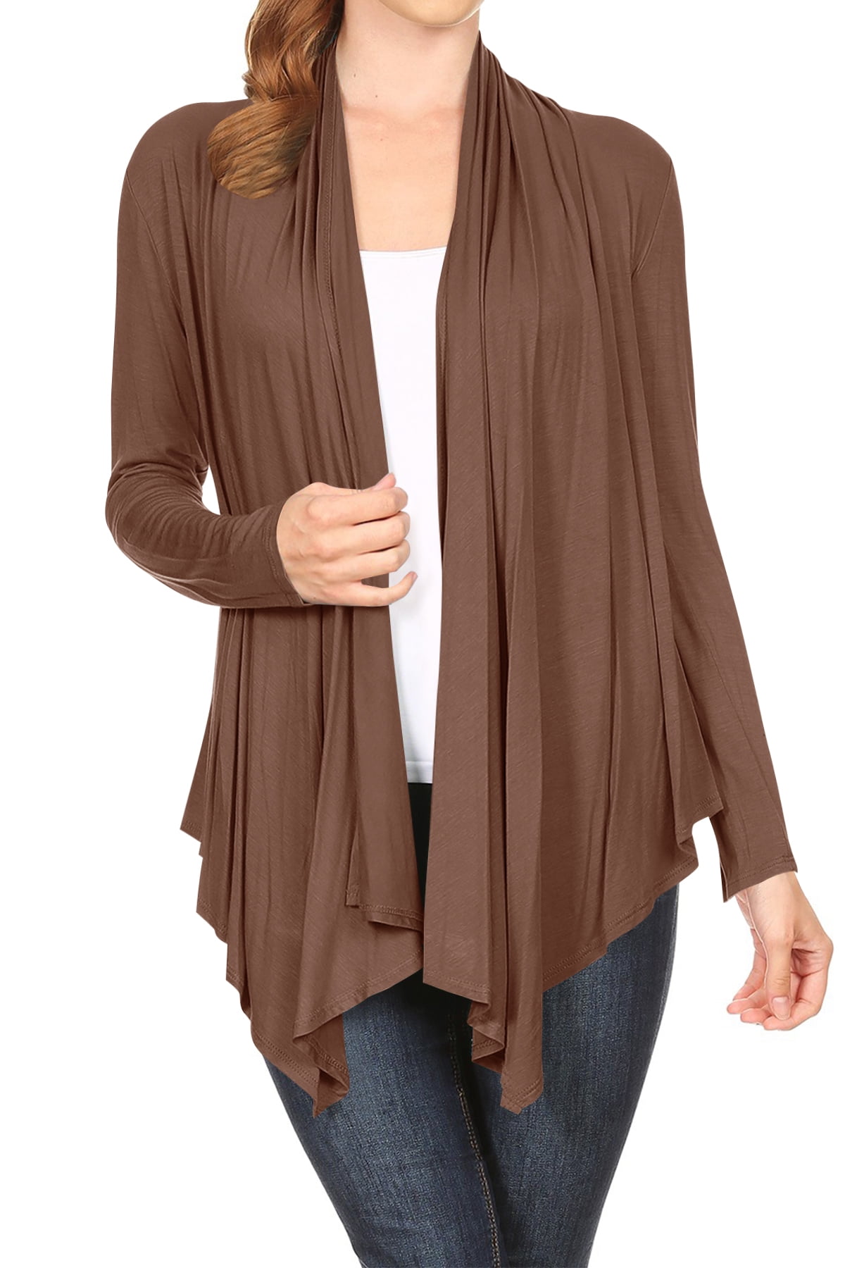 Moa Collection Women's Long Sleeve Draped Neck Open Front Waist Length Solid Cardigan - Walmart.com