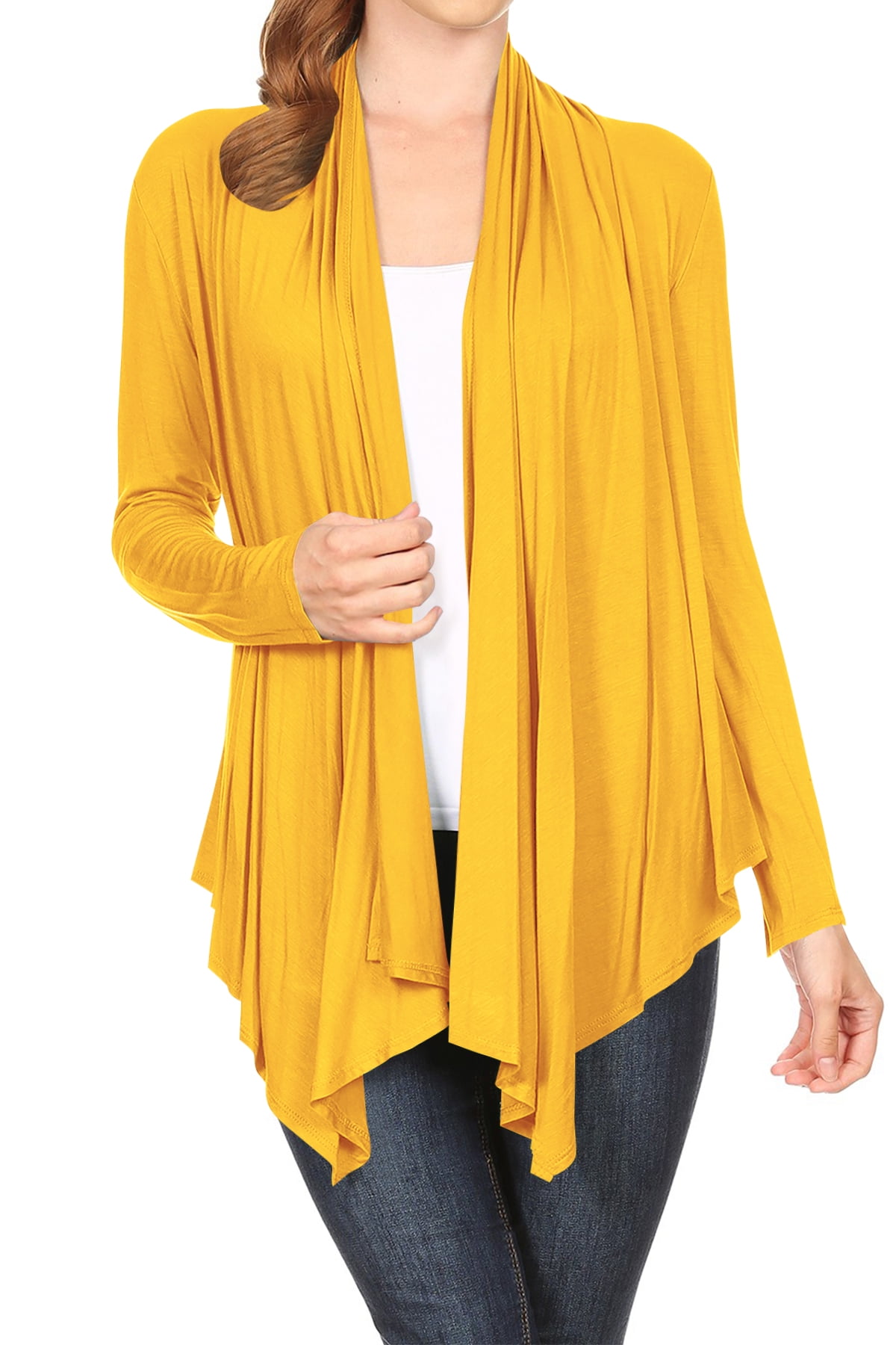 Moa Collection Women's Long Sleeve Draped Neck Open Front Waist Length ...