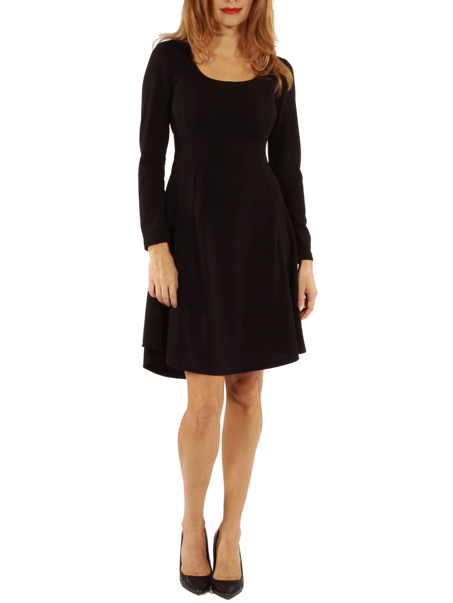 24/7 Comfort Apparel Women's Black Midi Dress - Soft, Comfortable ...