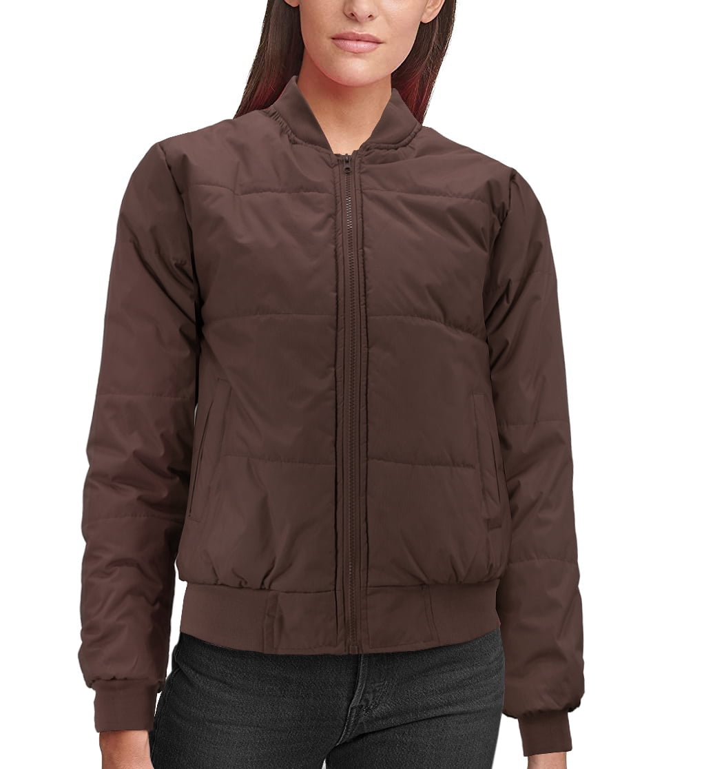 Women's Long Sleeve Full Zip Quilted Fleece Lined Puffer Bomber Jacket ...