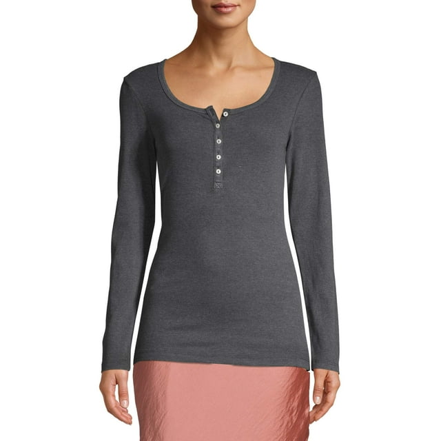 Women's Long Sleeve Henley Rib T-Shirt - Walmart.com