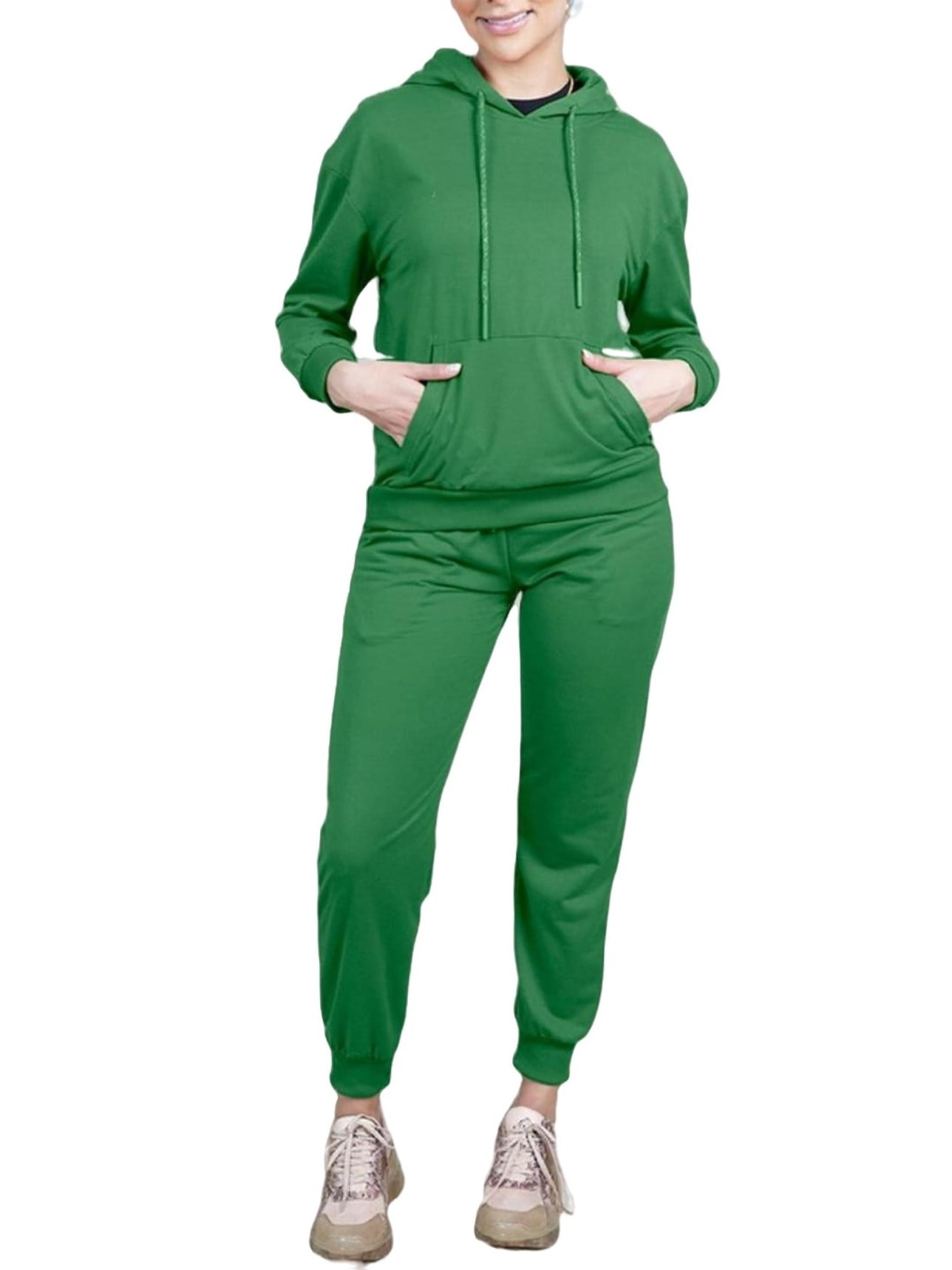 Women's Long Sleeve Hooded Green Outfits with Sport Set - Fashionable ...