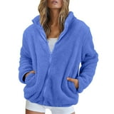 Women's Long Sleeve Jacket Fleece Coat Fuzzy Winter Warm Zip Up Zipper ...