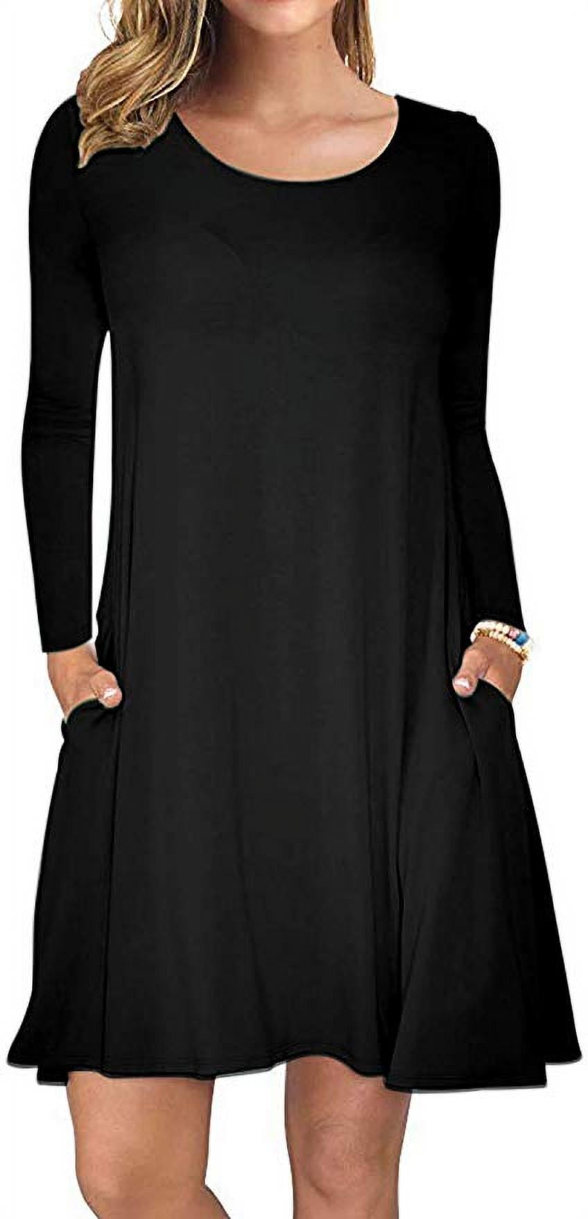 Women's Long Sleeve Pockets Casual Swing T-Shirt Dresses - Walmart.com