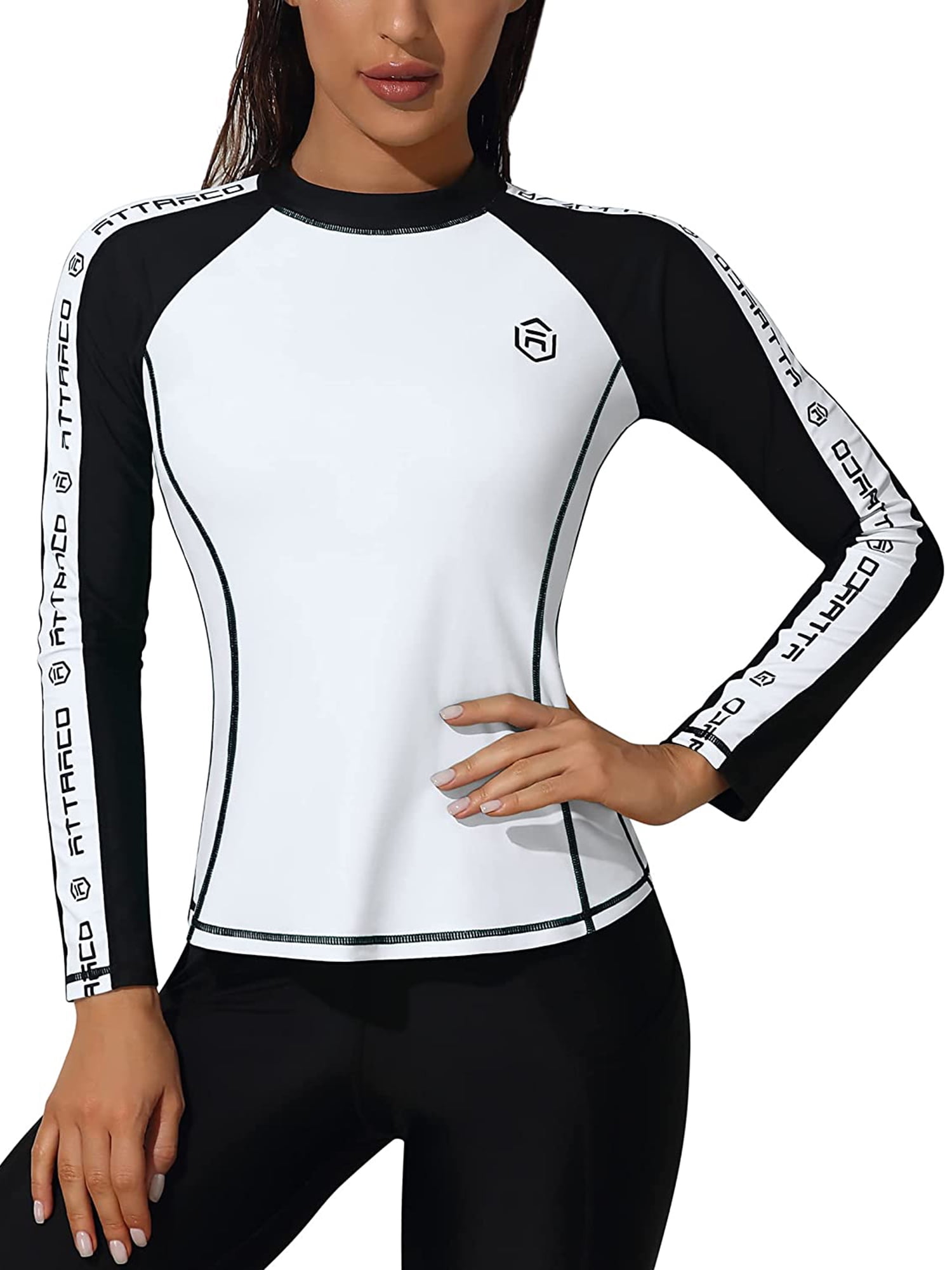 Women's Long Sleeve Rash Guard Logo Printed UPF 50 Sun Protection Swim ...