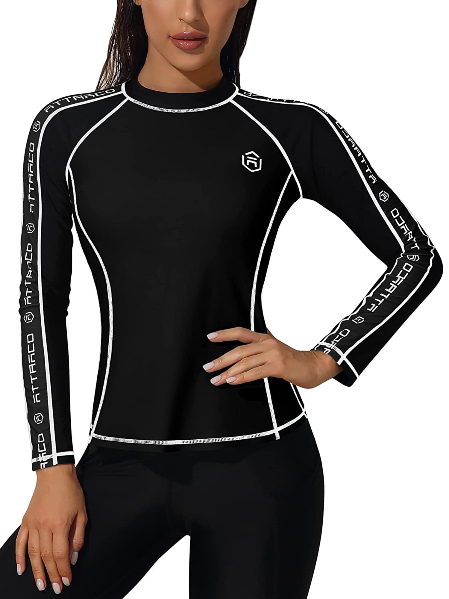 Women's Long Sleeve Rash Guard Logo Printed UPF 50 Sun Protection Swim ...