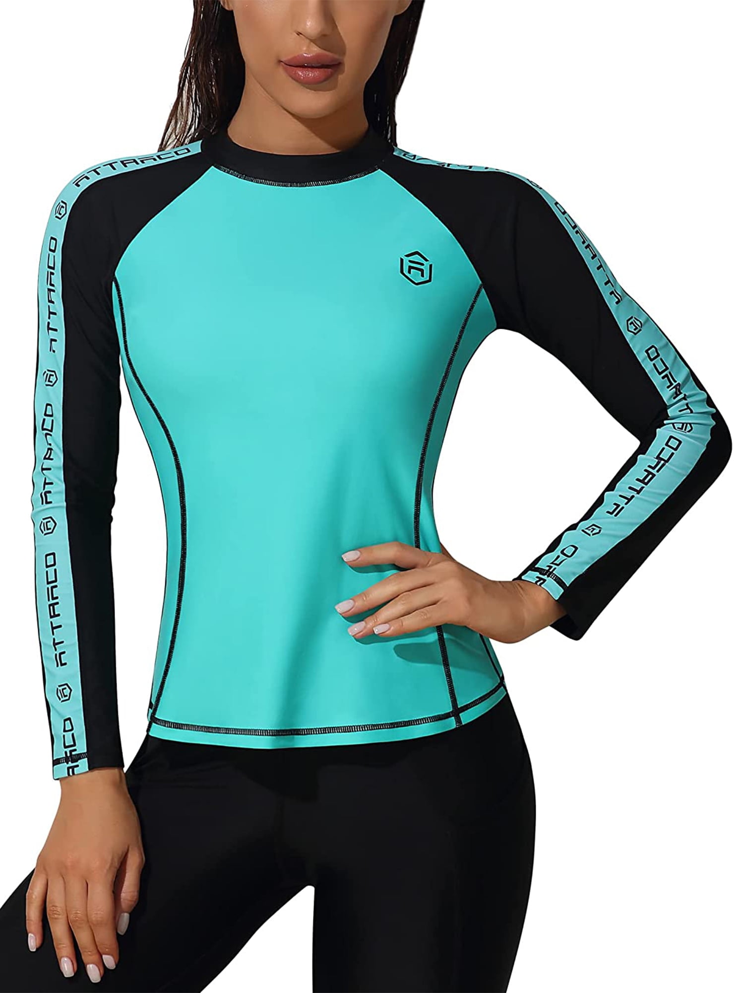 Women's Long Sleeve Rash Guard Logo Printed UPF 50 Sun Protection Swim ...