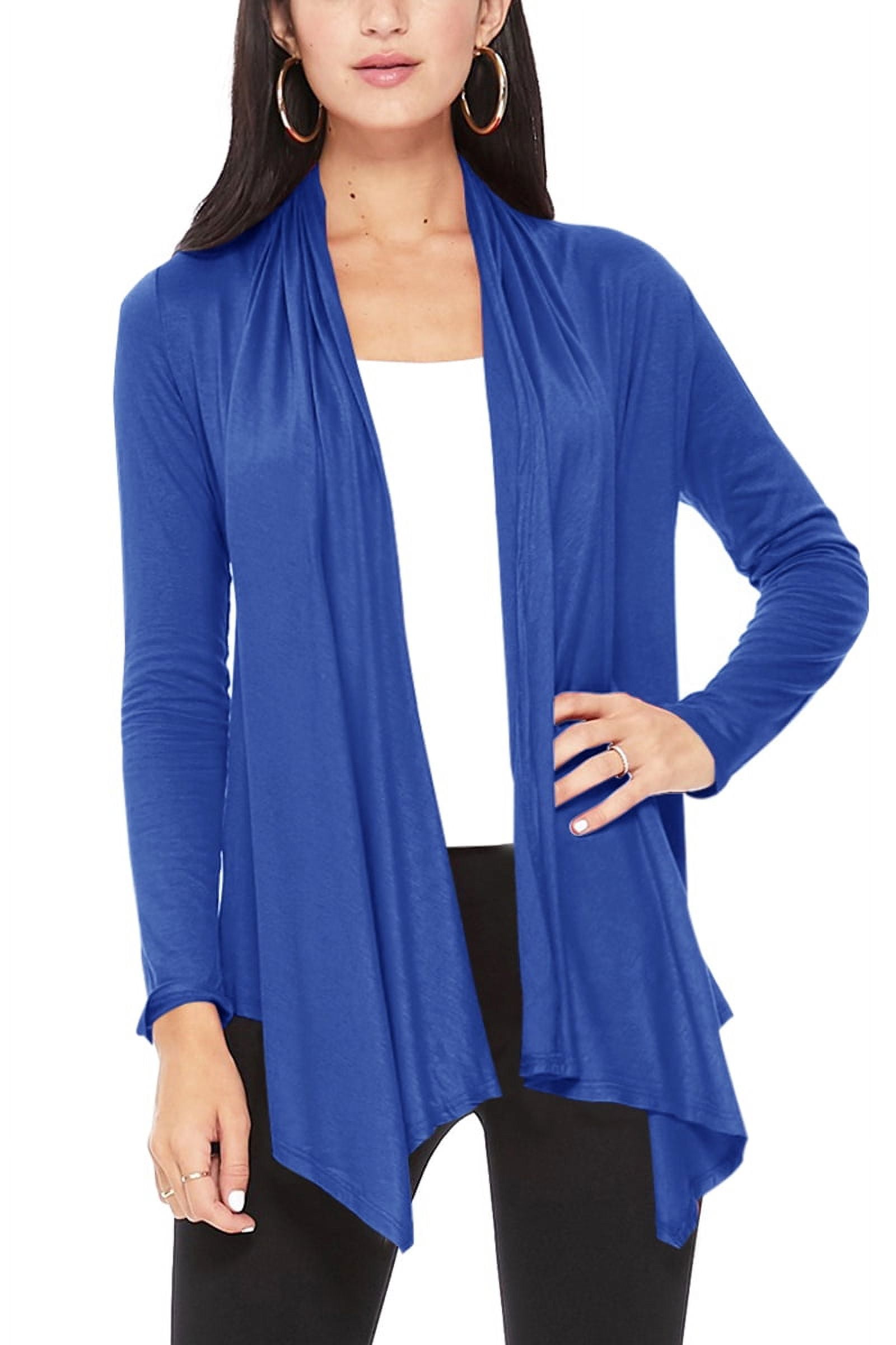 Moa Collection Women's Long Sleeve Relaxed Loose Fit Draped Neck Open ...