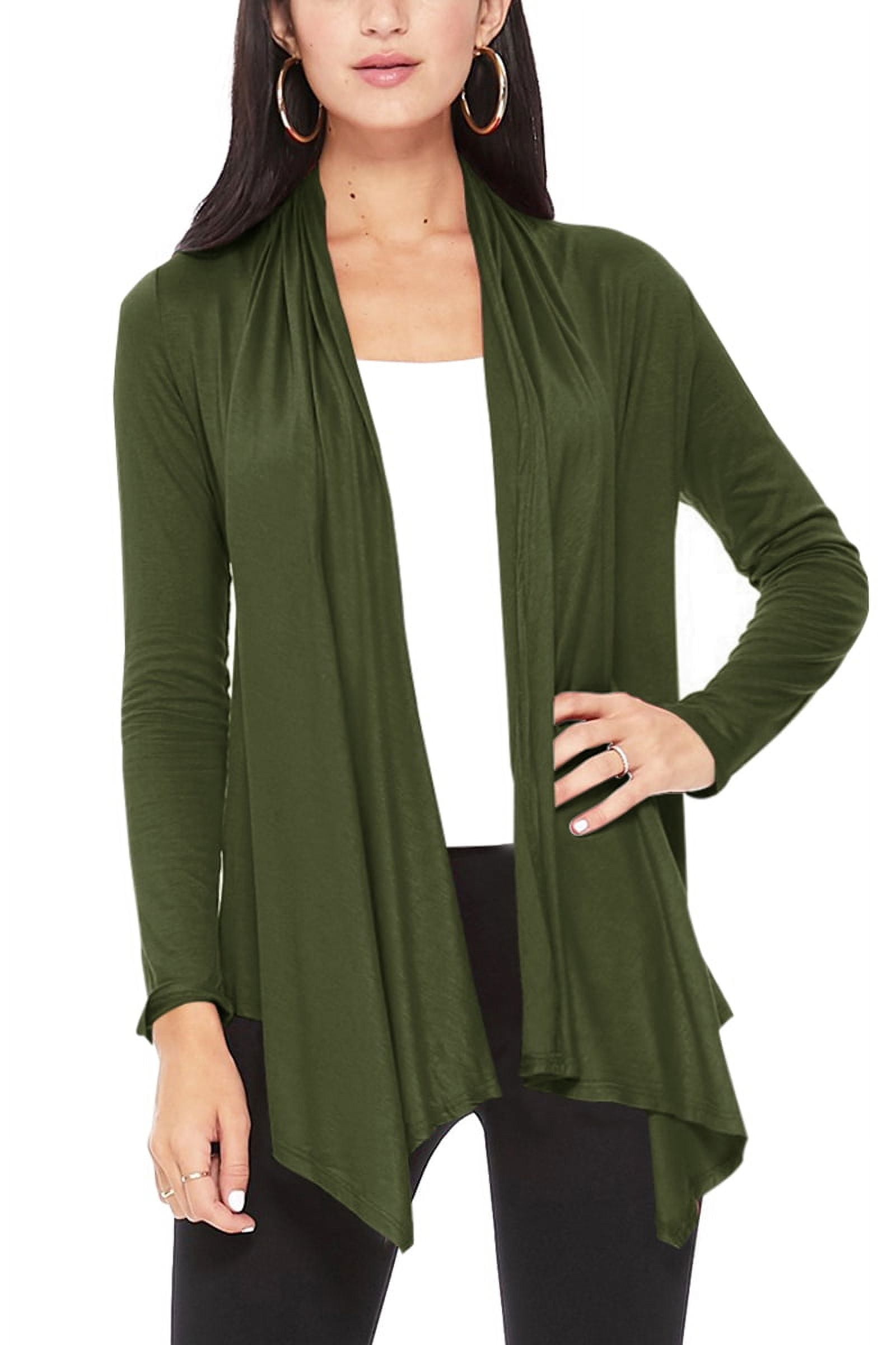 Women's Long Sleeve Draped Neck Cardigan, Loose Fit, Open Front, Waist ...