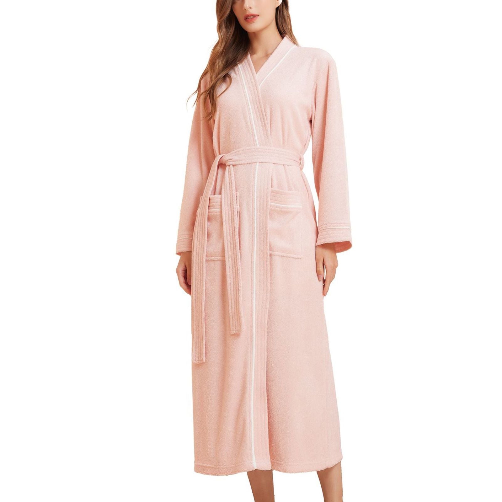 Women's Long Sleeve Robe Kimono Bathrobe Pocket Terry Cloth Wrap ...