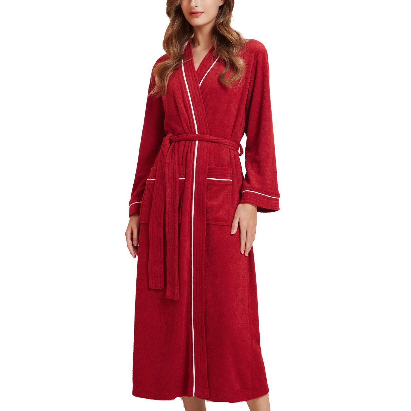 Women's Long Sleeve Robe Kimono Bathrobe Pocket Terry Cloth Wrap ...