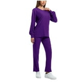 Women's Long Sleeve Scrub Set Crew Neck Top & Side Slit Straight Leg ...