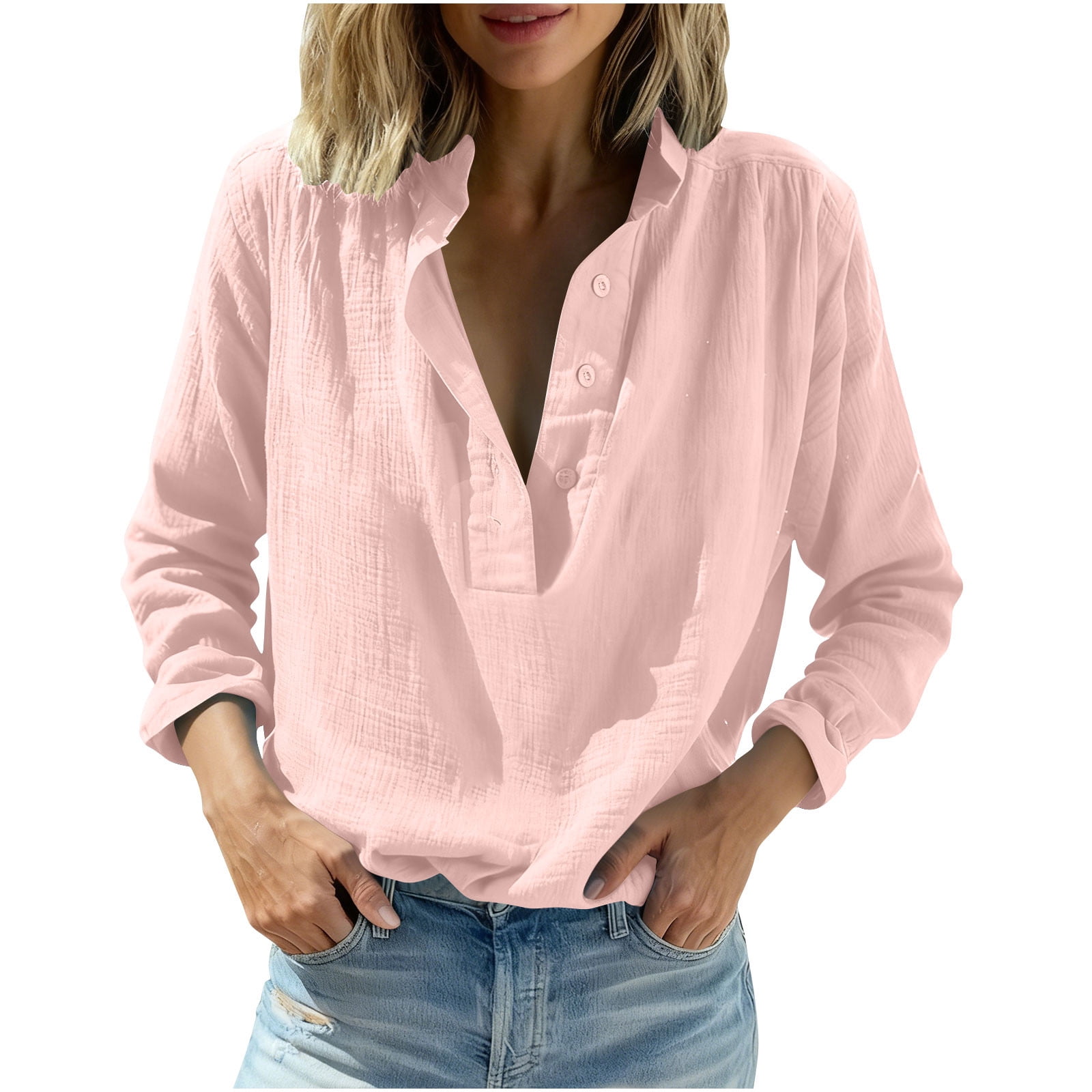 Women’s Long Sleeve Shirts Elegant V Neck Blouse Shirts Button Down ...