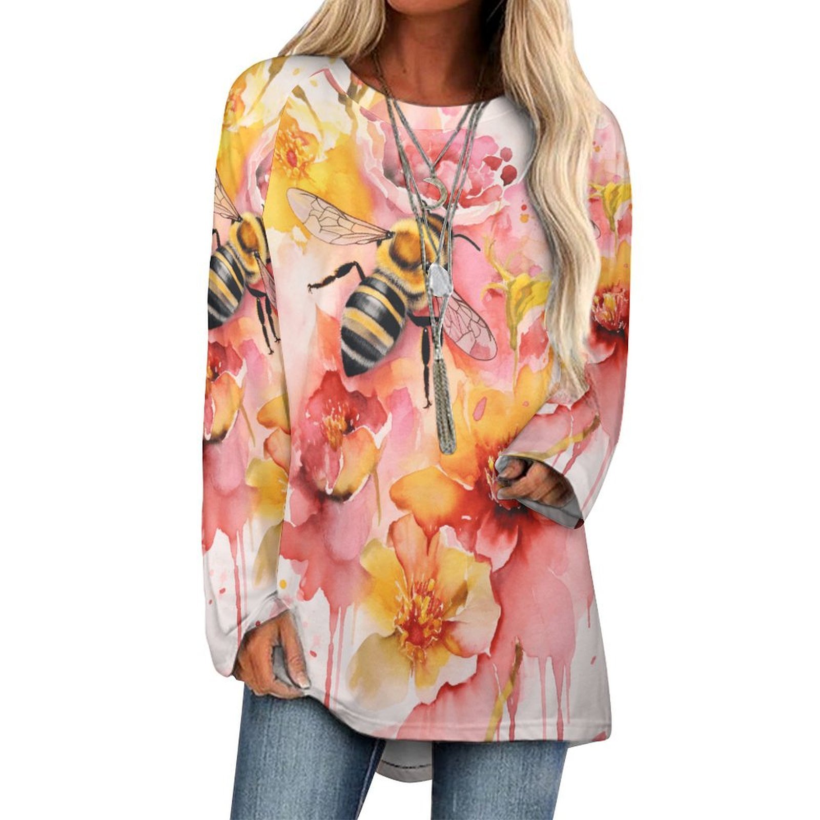 Women's Long Sleeve T-shirt Honey Bees That Collect Nectar Women ...