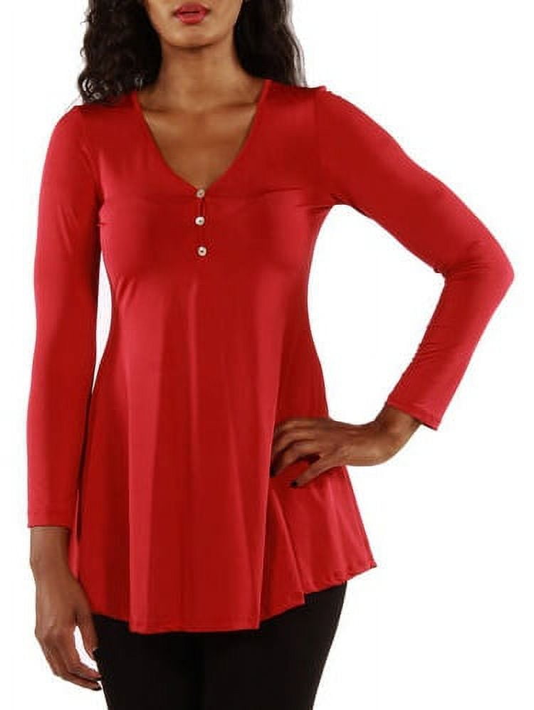 Women's Long Sleeve Three Button Henley Tunic Top - Walmart.com