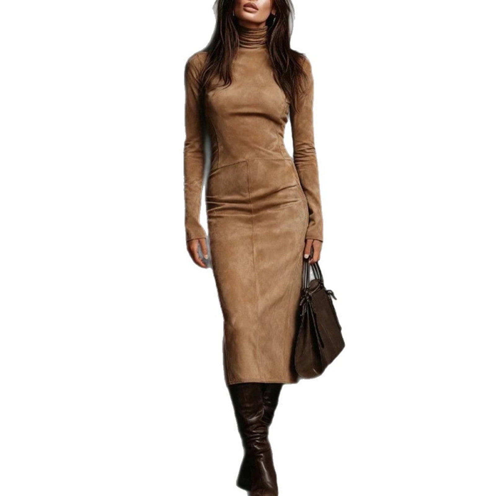 Women s Long Sleeve Turtleneck Midi Dress Multiple Color Options Slim ...