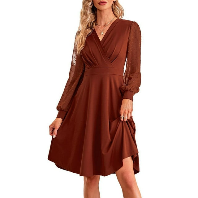 Jusfitsu Women’s Chiffon Short Sleeve V Neck Midi Dress, Wedding Guest ...