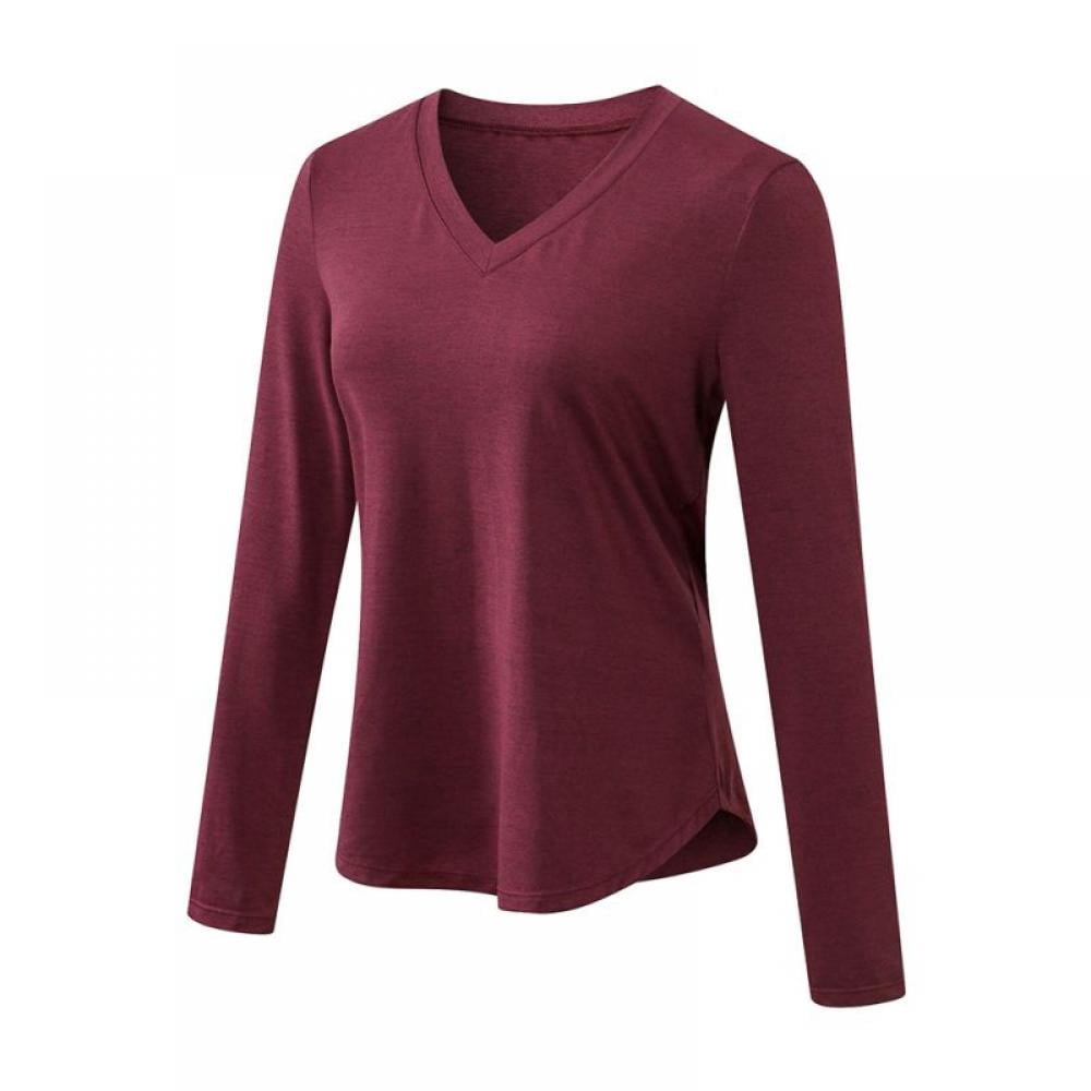 Women's Long Sleeve Workout Shirts Yoga Athletic Gym Tunic Tops Running ...