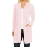 Women's Long Sleeves Relexed Fit Open Front Side Pockets Solid Cardigan ...
