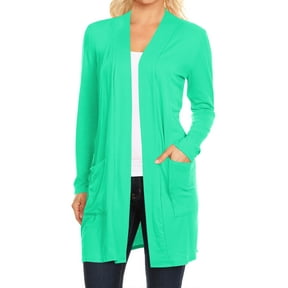 Women's Rib Banded Open Front Tunic Sweater Cardigan with Pockets ...
