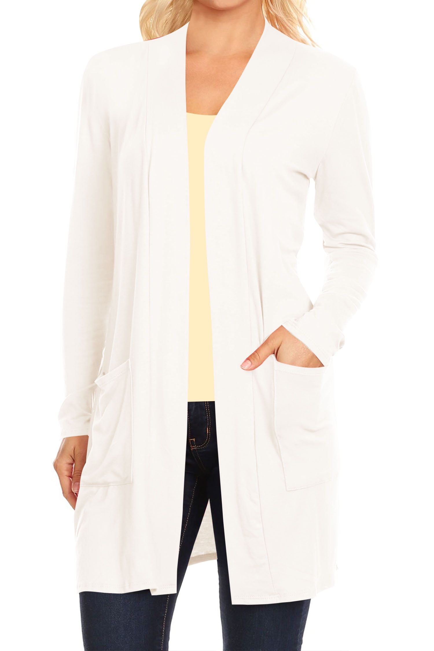 Women's Long Sleeves Relexed Fit Open Front Side Pockets Solid Cardigan ...