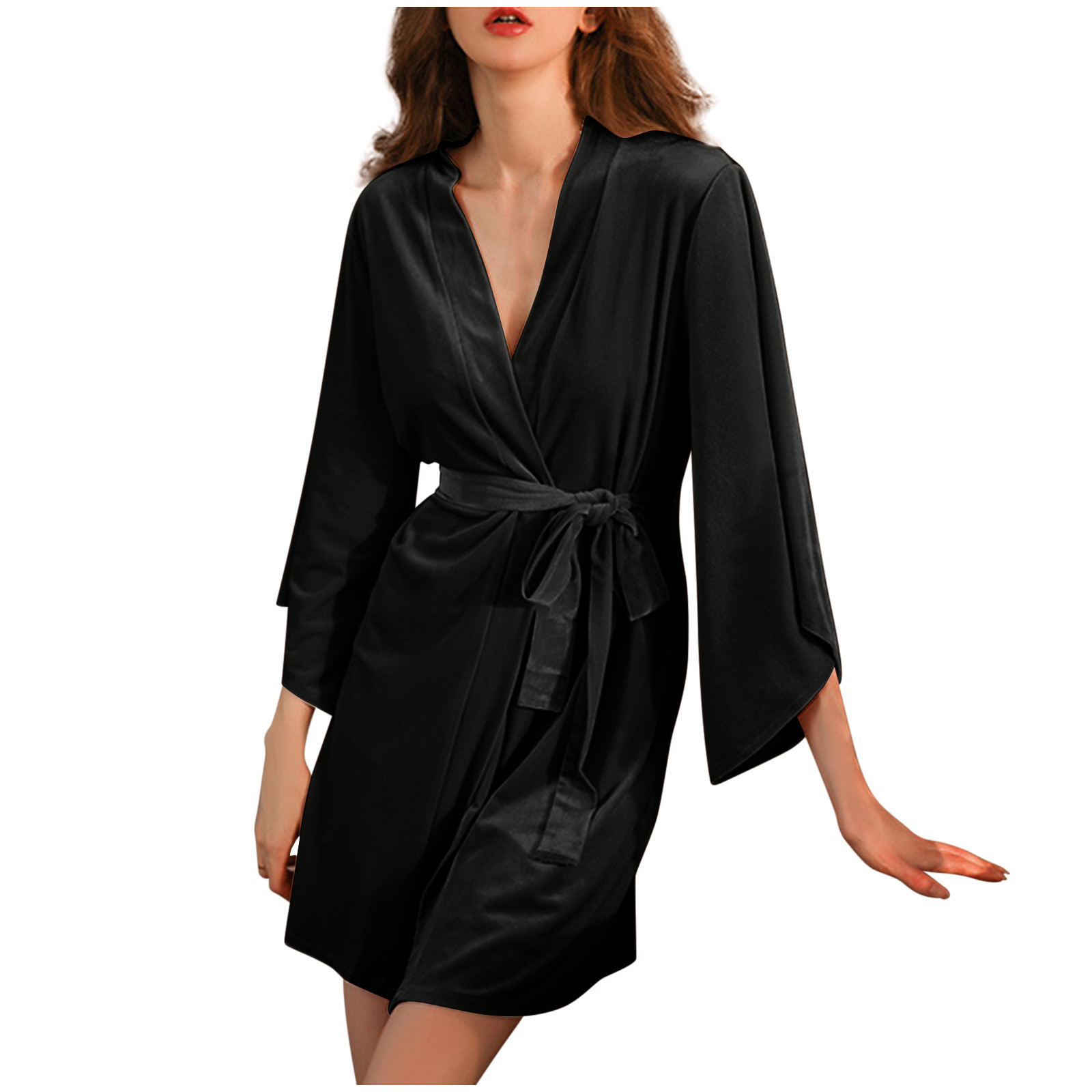 Women's Long Velvet Robe Long Sleeve Wrap Shawl Collar Velour Bathrobe ...