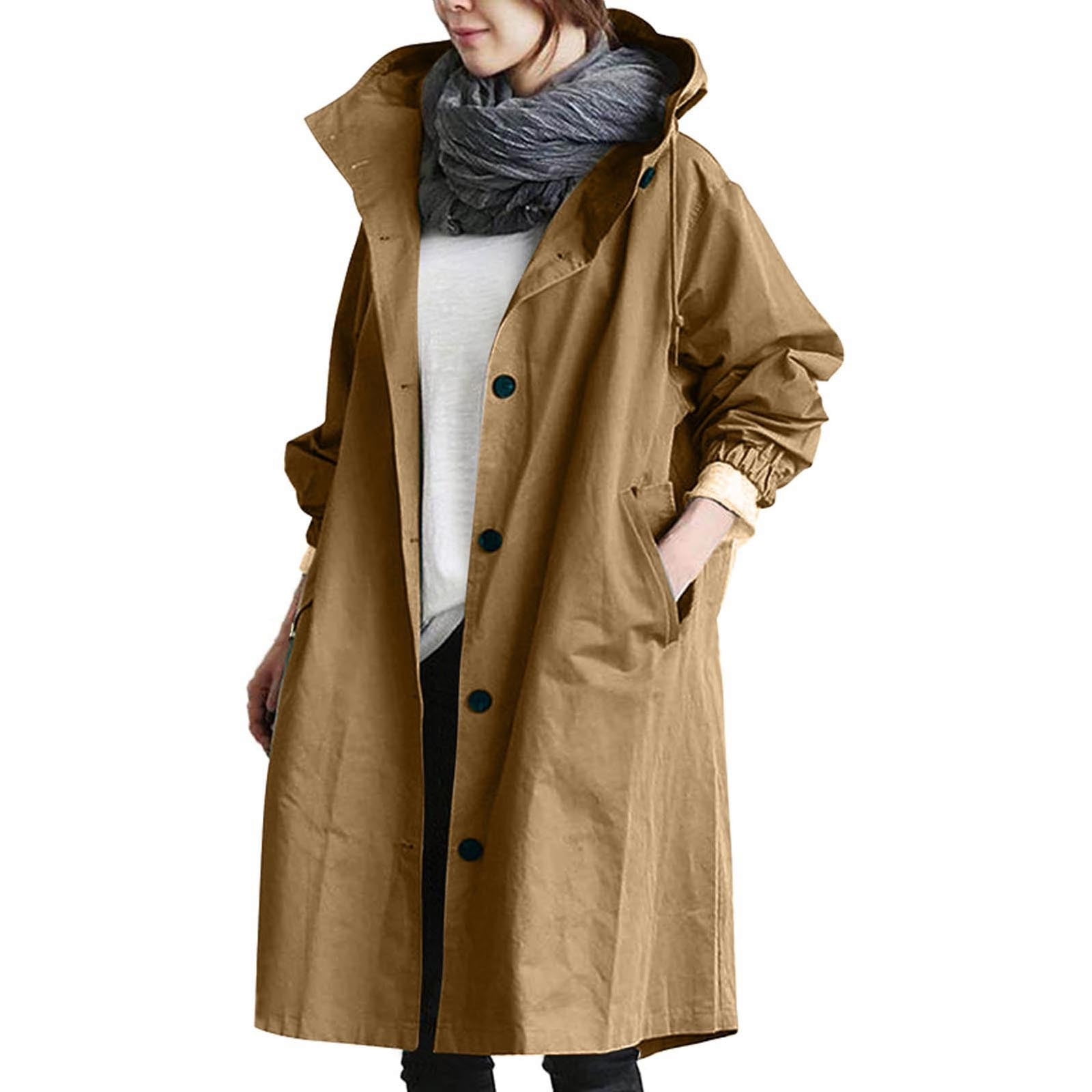 Women's Long Windbreaker Jacket Hooded Windproof Lightweight Plus Size ...