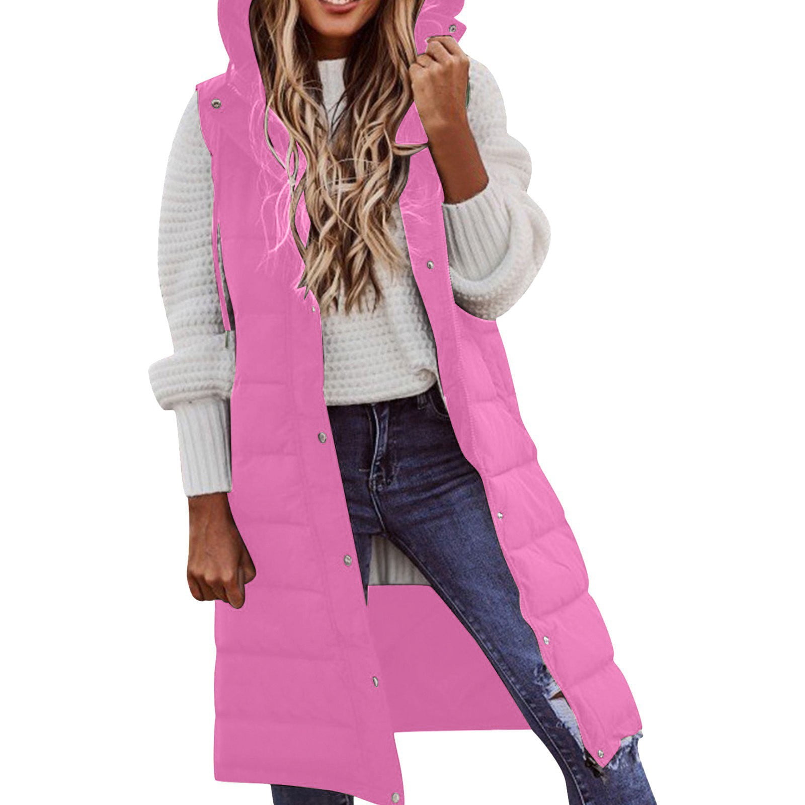 Women's Long Winter Coat Vest with Hood Sleeveless Warm Down Coat with ...