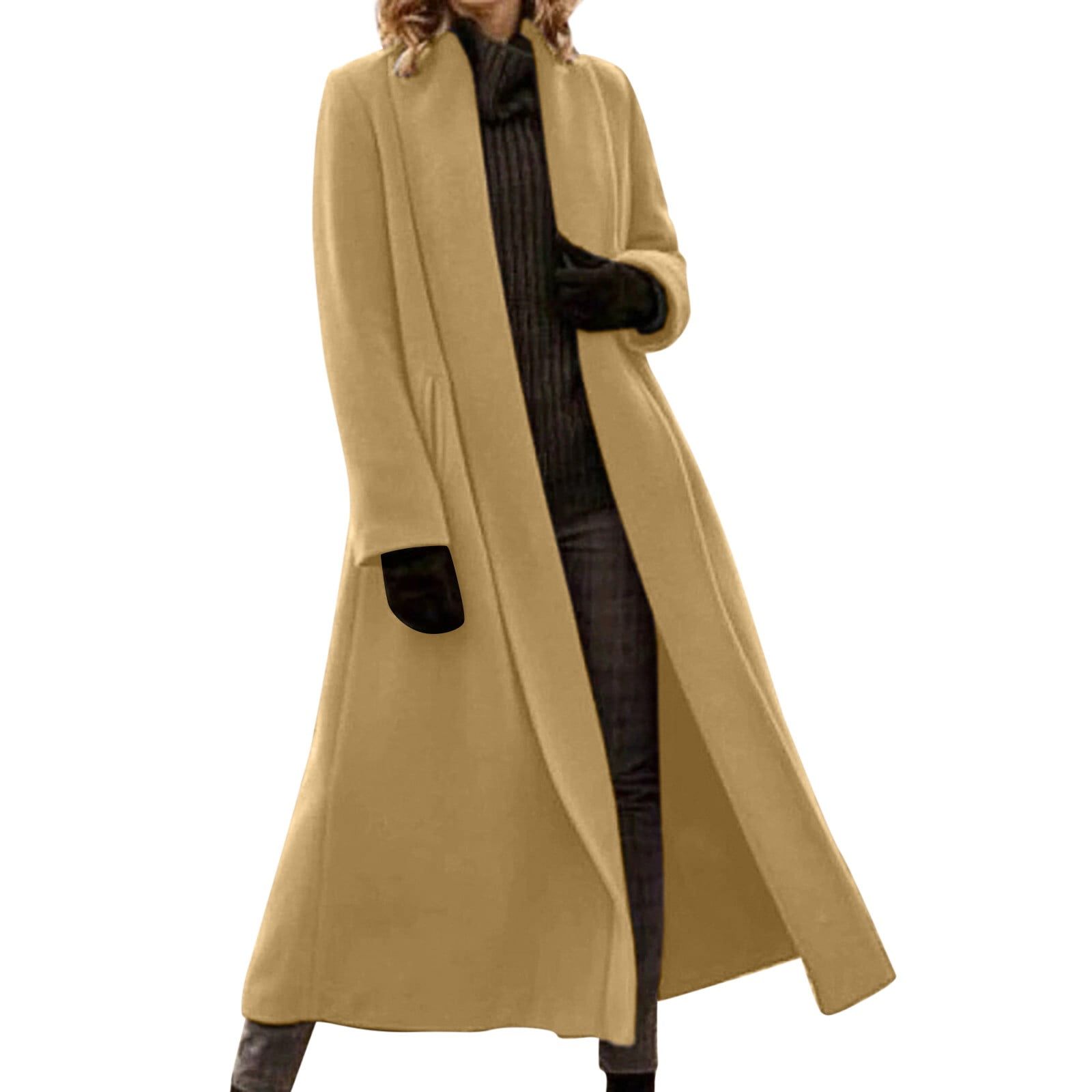 Women's Long Wool Blend Coat, Full-Length Winter Overcoat with Elegant ...