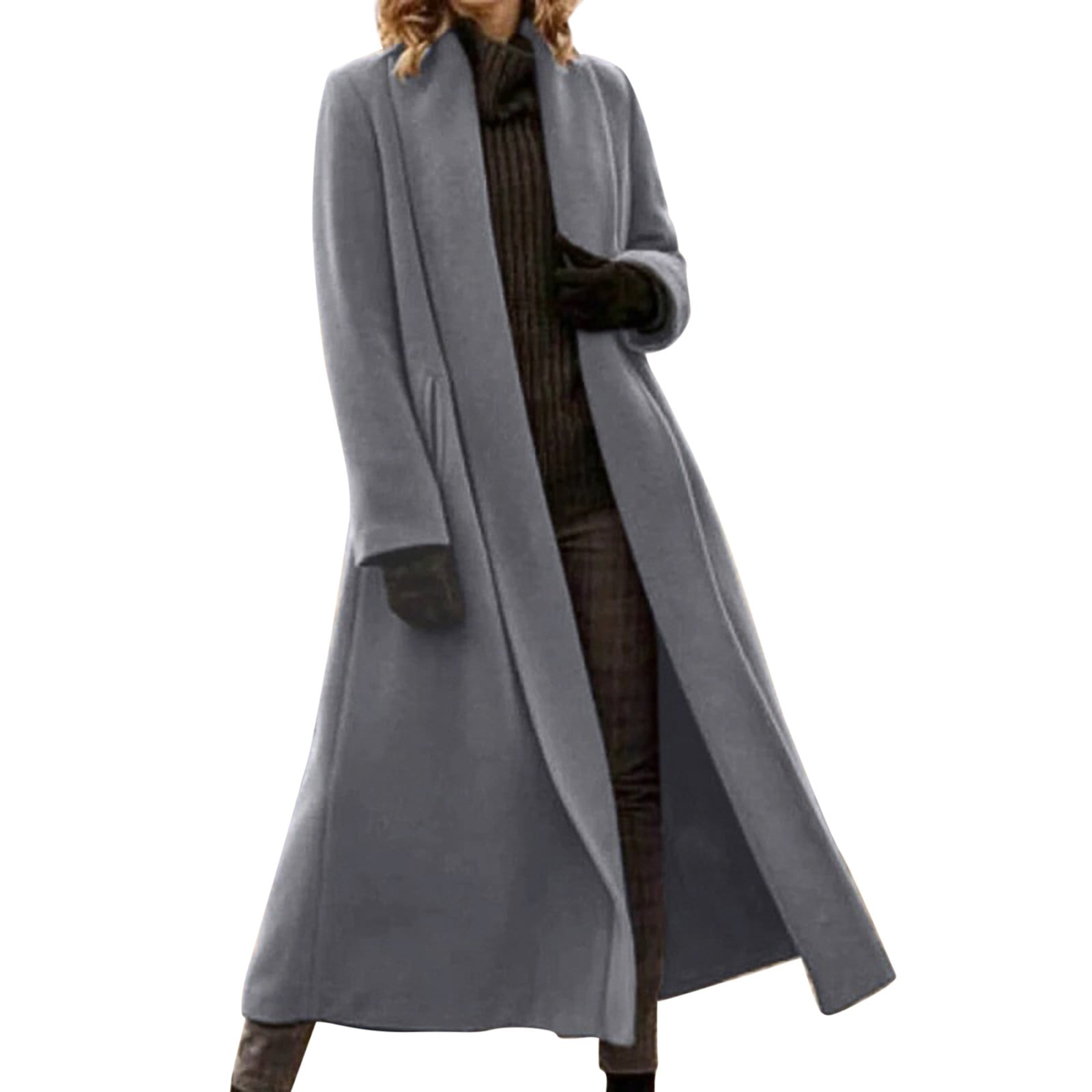 Women's Long Wool Blend Overcoat Elegant Full-Length Winter Trench Coat ...