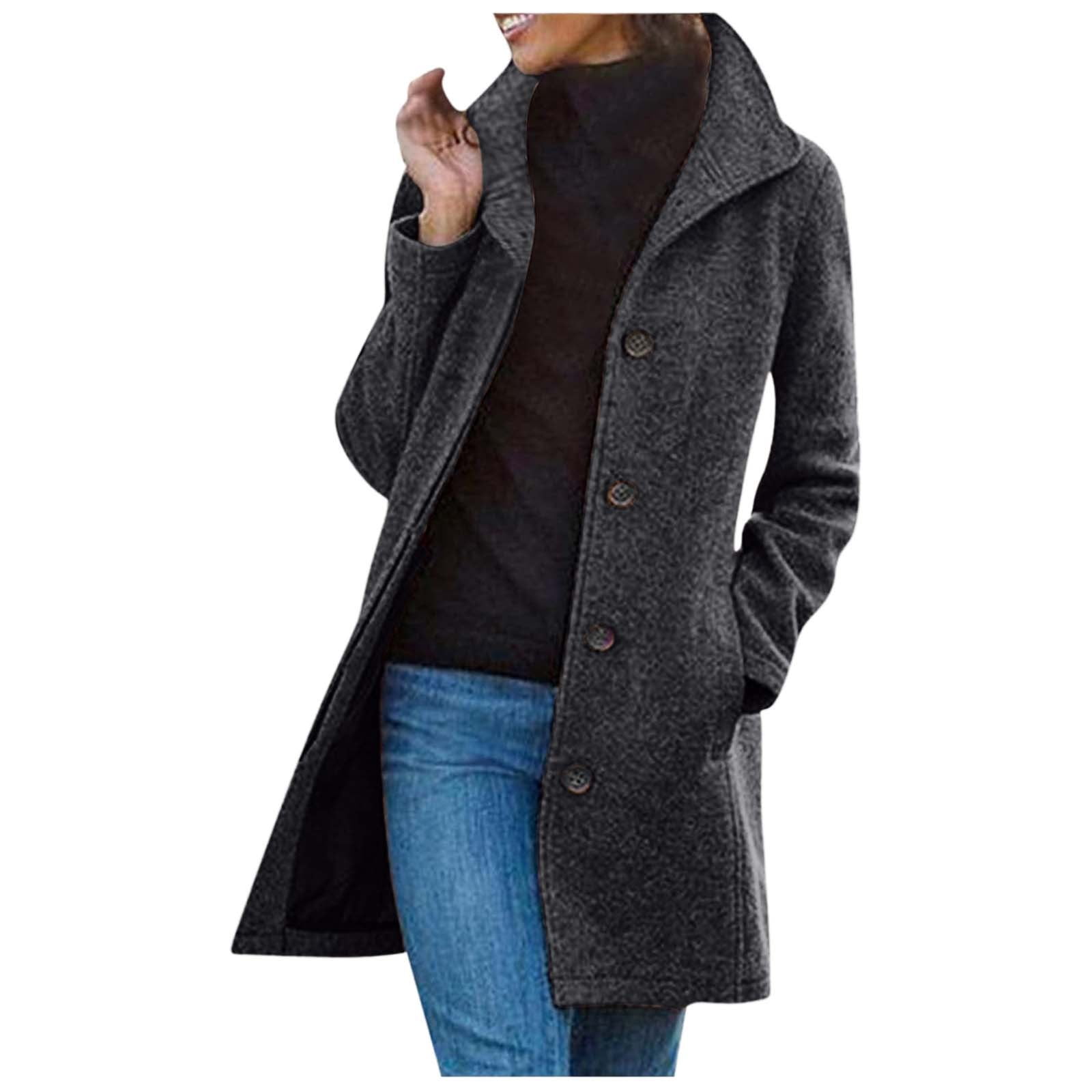 Women's Longline Solid Wool Coat for Autumn and Winter Outerwear with ...