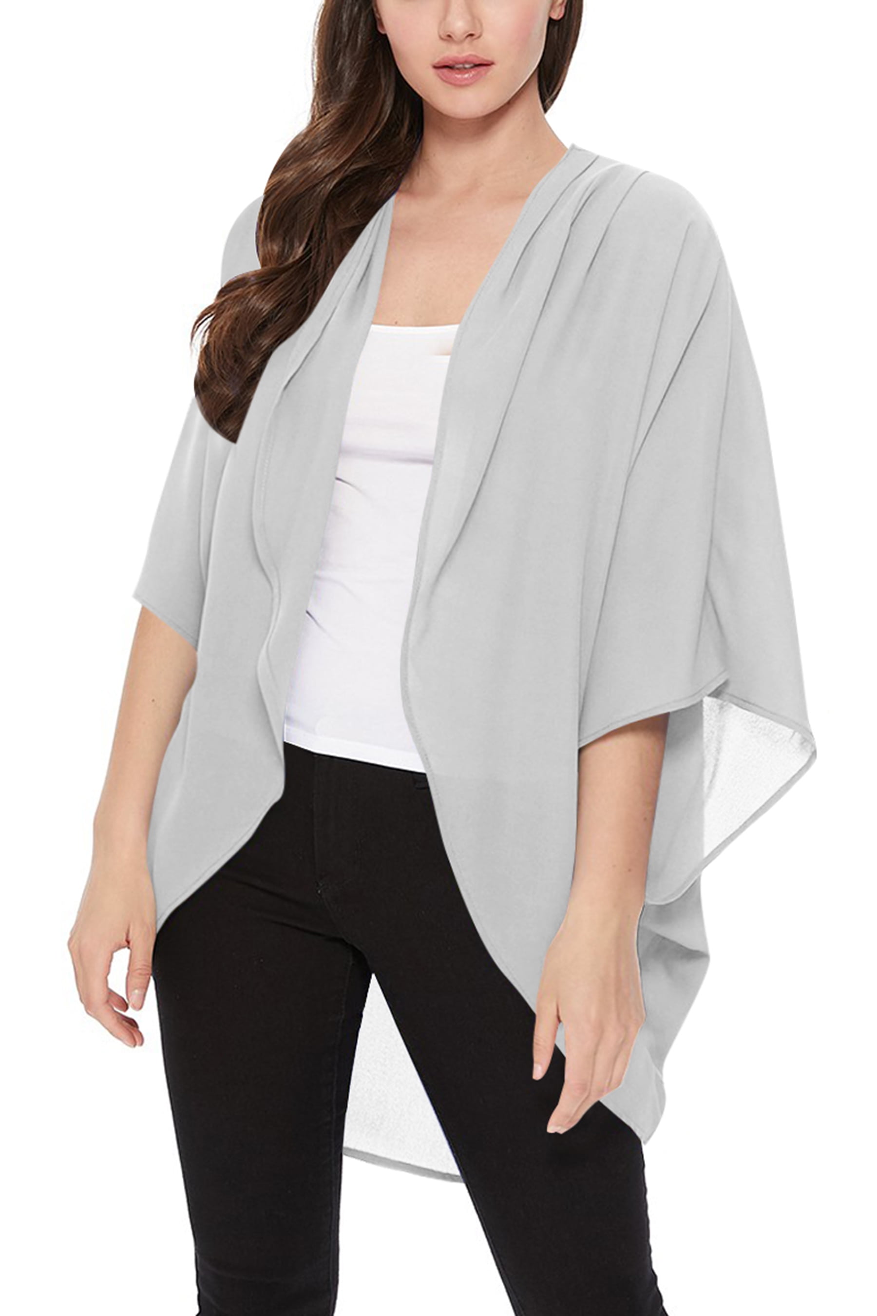 Women's Loose Fit 3/4 Sleeves Kimono Style Cover Up Solid Cardigan S ...