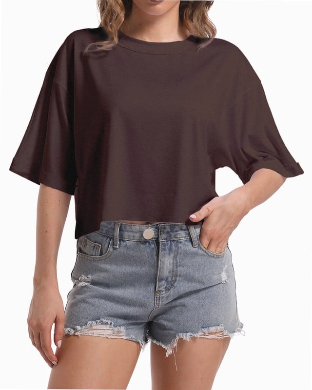 Women's Loose Fit Crop Top T-Shirt - Soft Comfortable Short Sleeve Tee ...