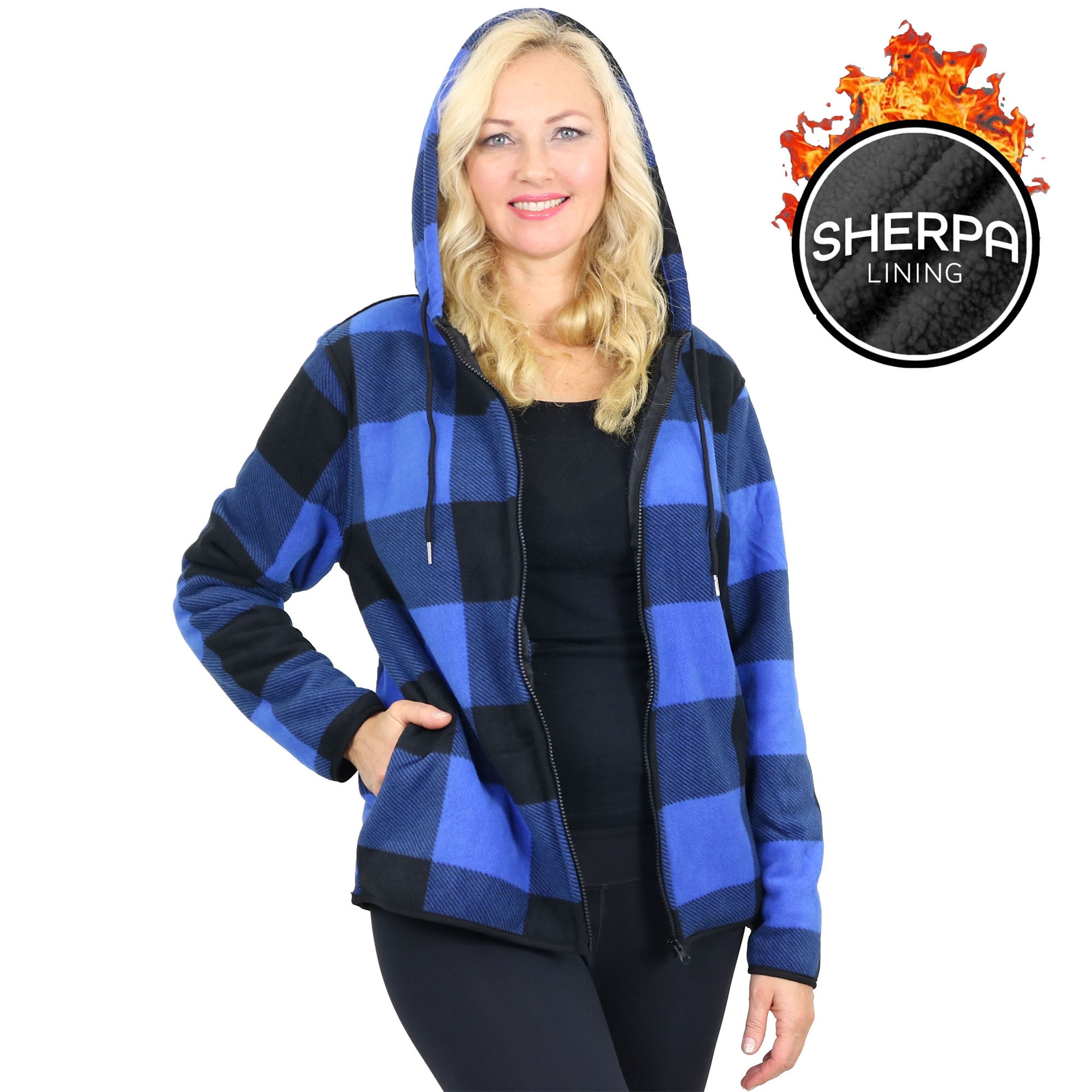 Women's Loose Fit Oversize Full Zip Sherpa Lined Hoodie Fleece ...