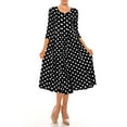 Womens Loose Fit Scoop Neck 3 4 Sleeve Polka Dot Patterned A Line Midi