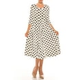 Womens Loose Fit Scoop Neck 3 4 Sleeve Polka Dot Patterned A Line Midi
