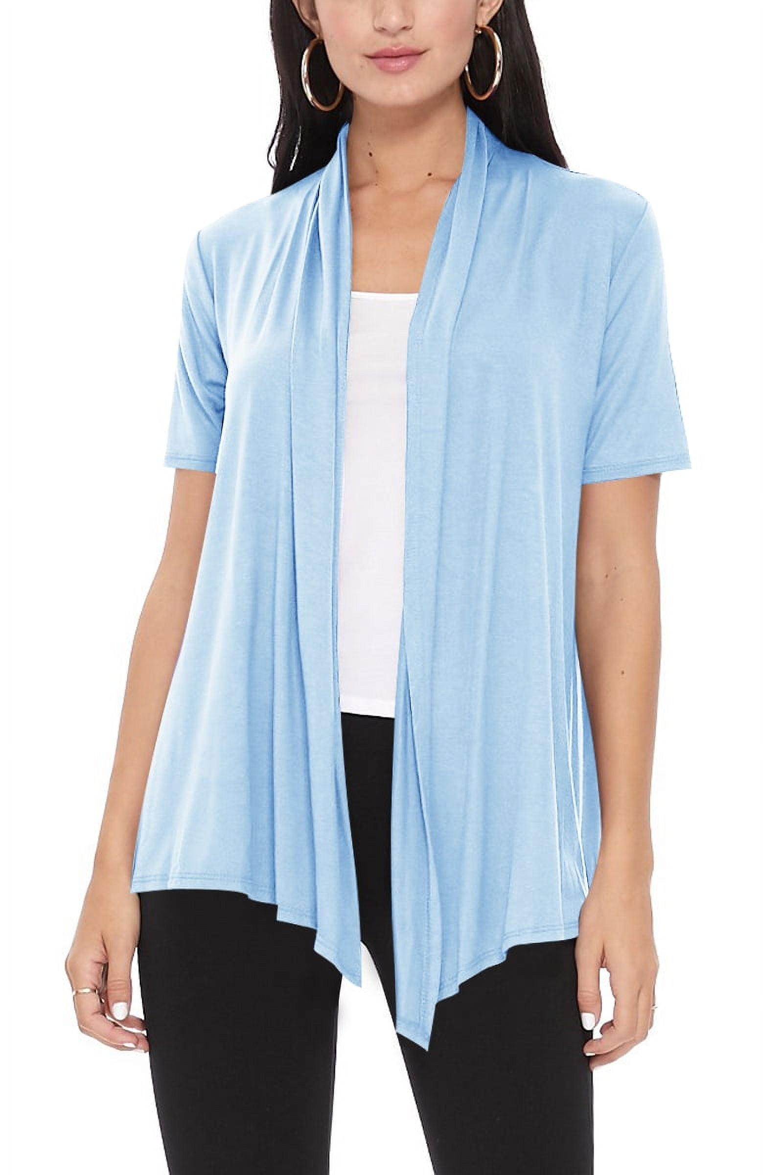 Women's Loose Fit Short Sleeve Draped Open Front Office Wear Solid ...