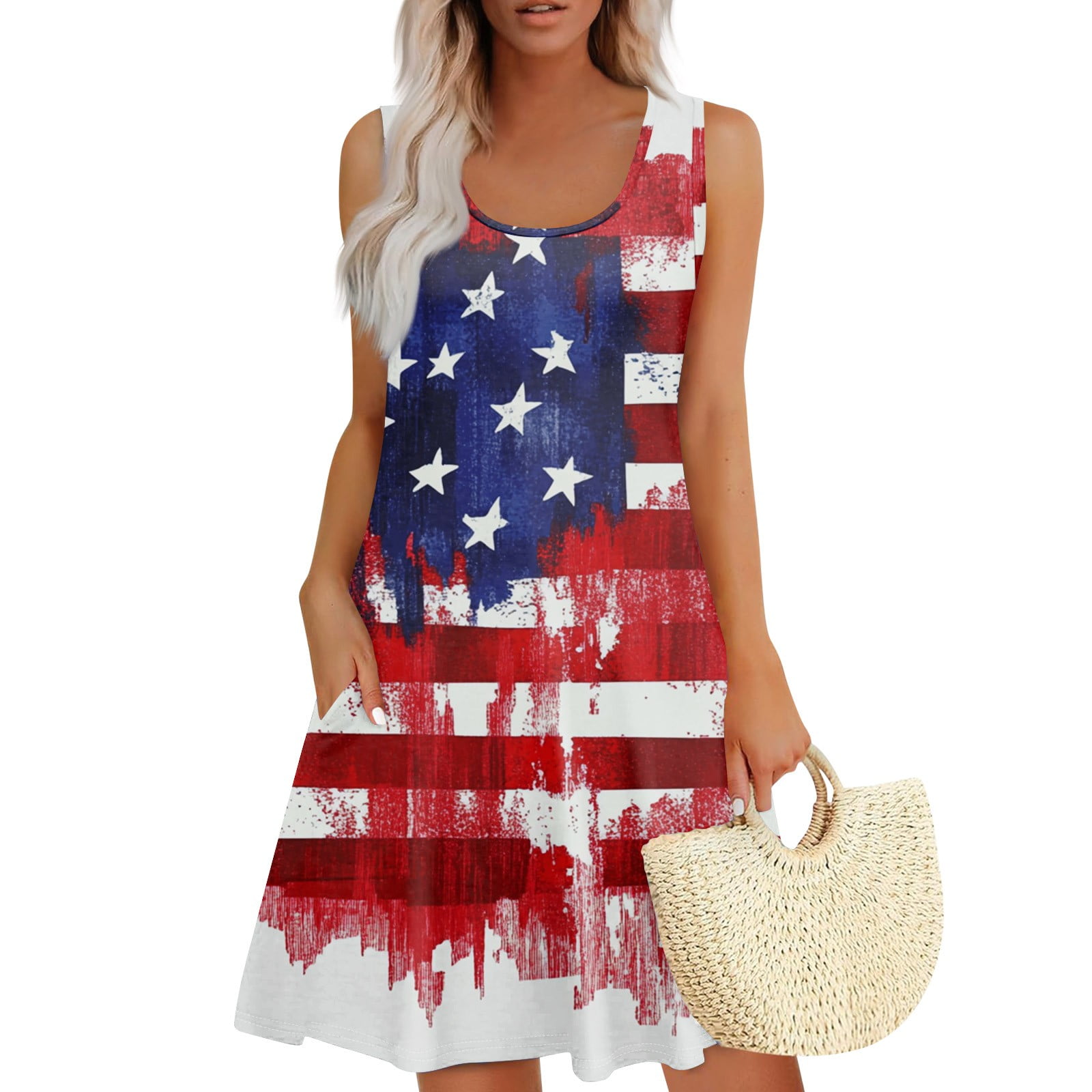 Women's Loose Fit Sundress, Sleeveless Square Neck Summer Dress with ...