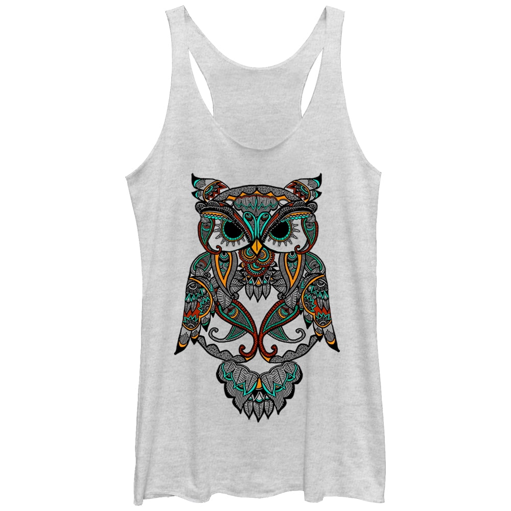 Women's Lost Gods Indy Henna Owl Racerback Tank Top White Heather ...